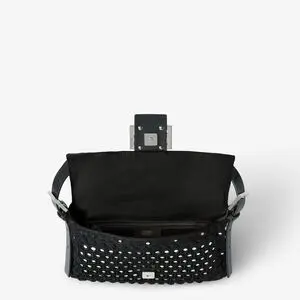 Fendi Baguette® 26424 Re Edition Bag With Black Embroidery And Mirrors